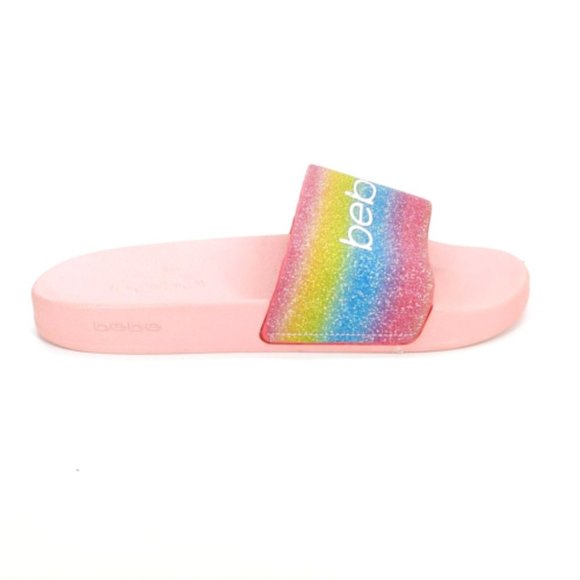 bebe | Shoes | Bebe Womens Fraida Logo Sparkle Glitter Slide Molded ...